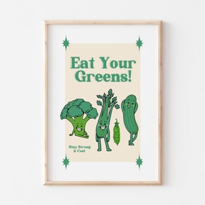 Retro Wall Art, Eat Your Greens Poster, Retro Print, Retro Wall Decor ...