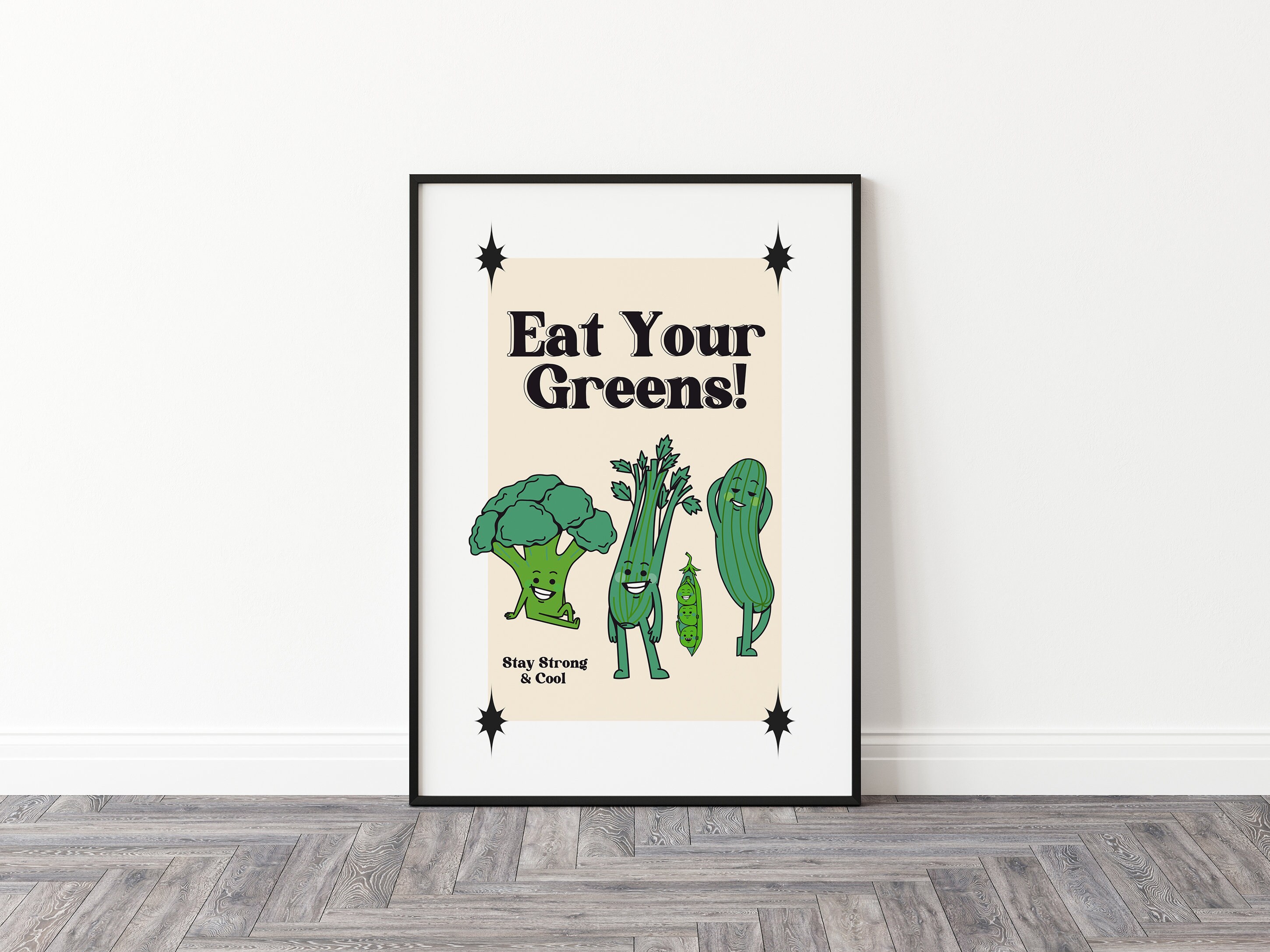 Retro Wall Art, Eat Your Greens Poster, Retro Print, Retro Wall Decor ...