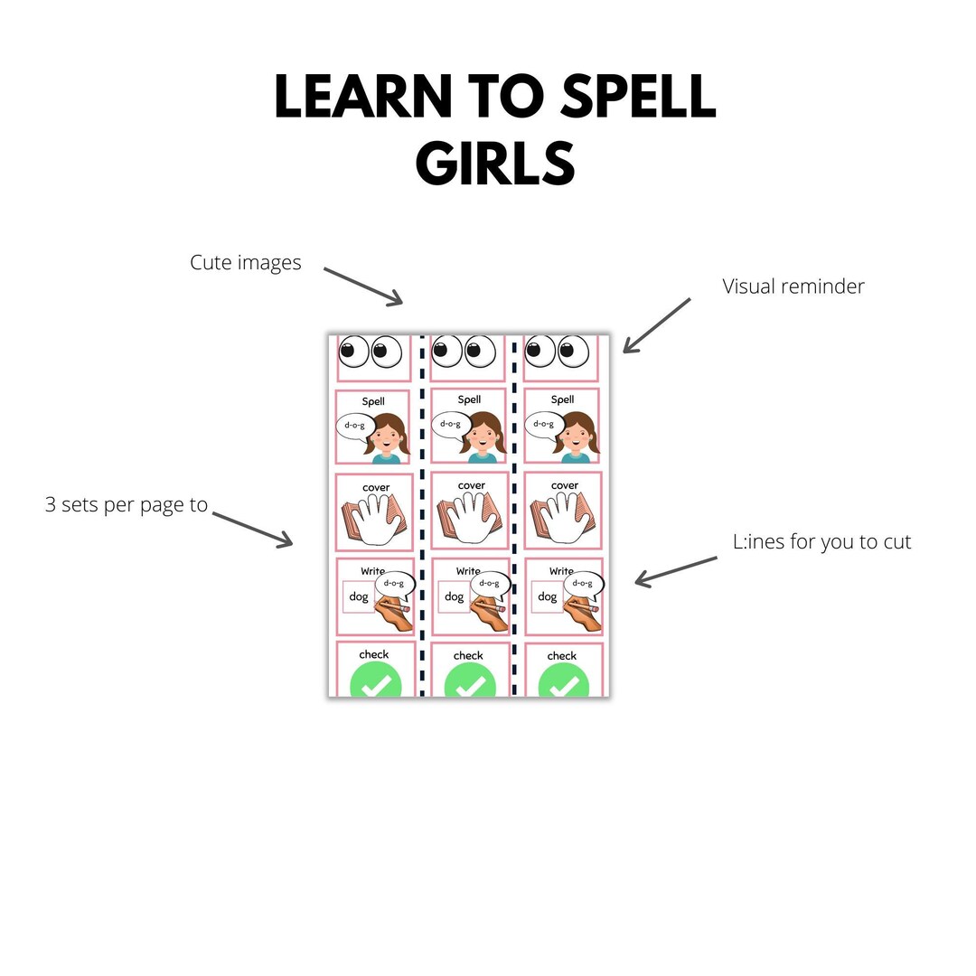 Learning to Spell Girl /printable / Visual Schedule/ Picture Sequence ...