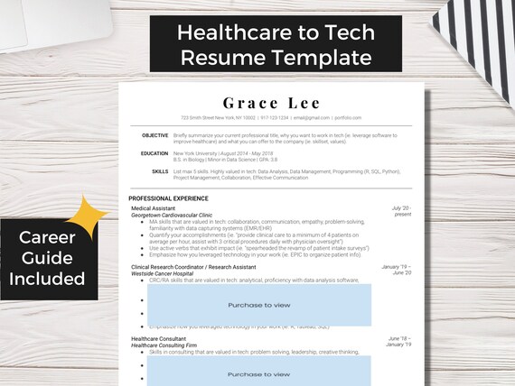 Healthcare to Tech Resume Template Career Guide ATS - Etsy