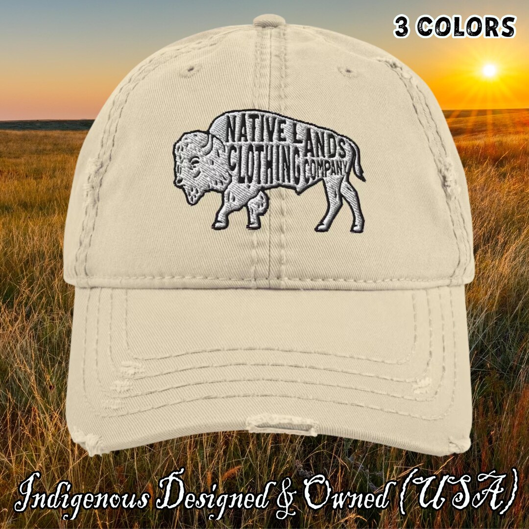 Bison Embroidered Distressed Dad Hat - Honoring First Nations, Inuit ...