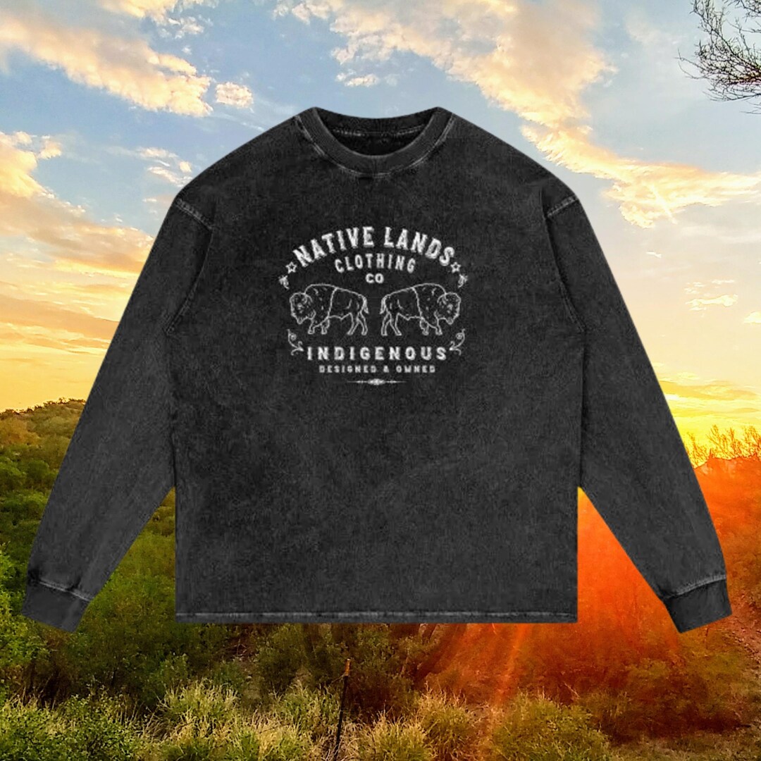 Bison Indigenous Snow Washed Oversize Long Sleeve Shirt Cotton First ...