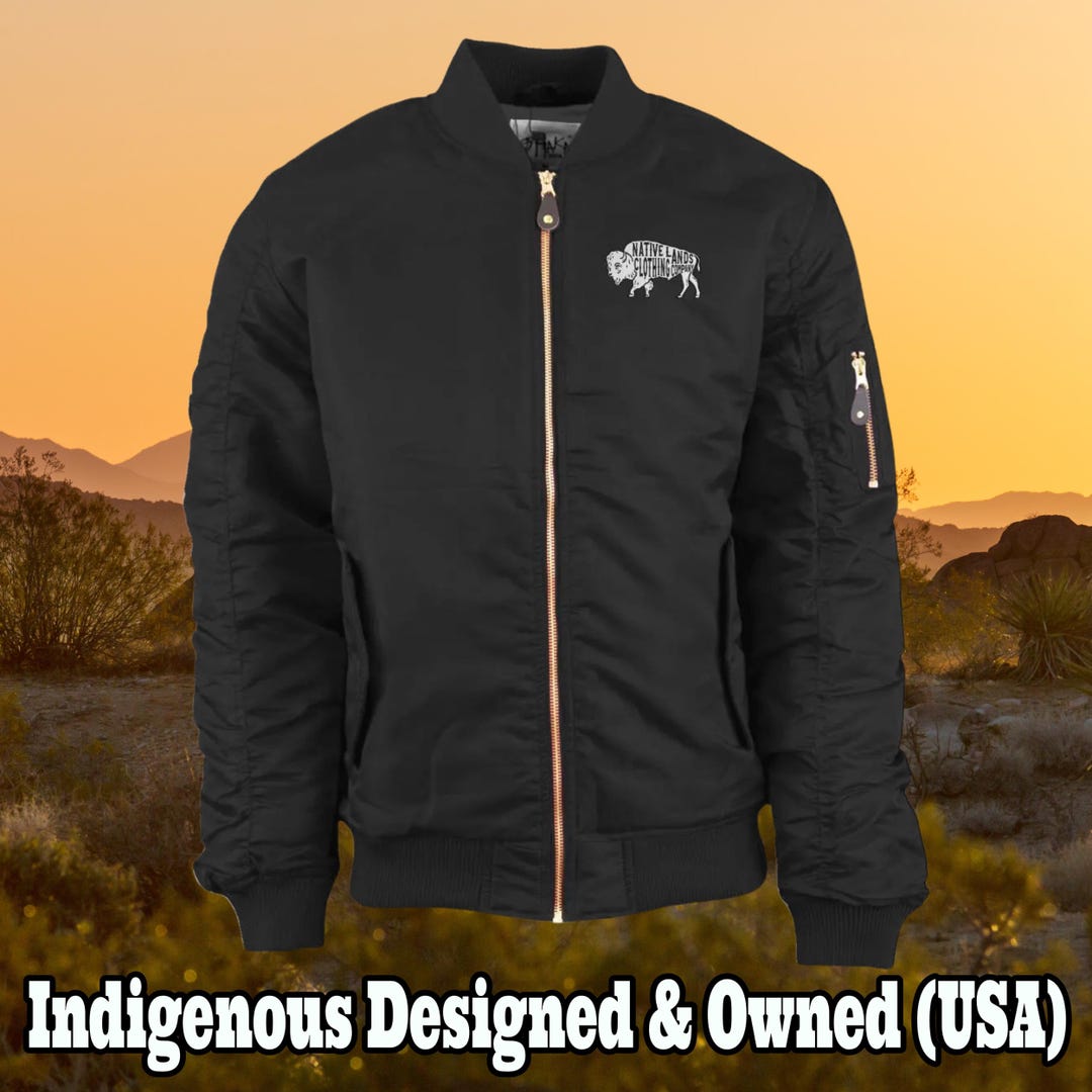 Unisex Bison Embroidered Bomber Jacket - Honoring First Nations Inuit ...