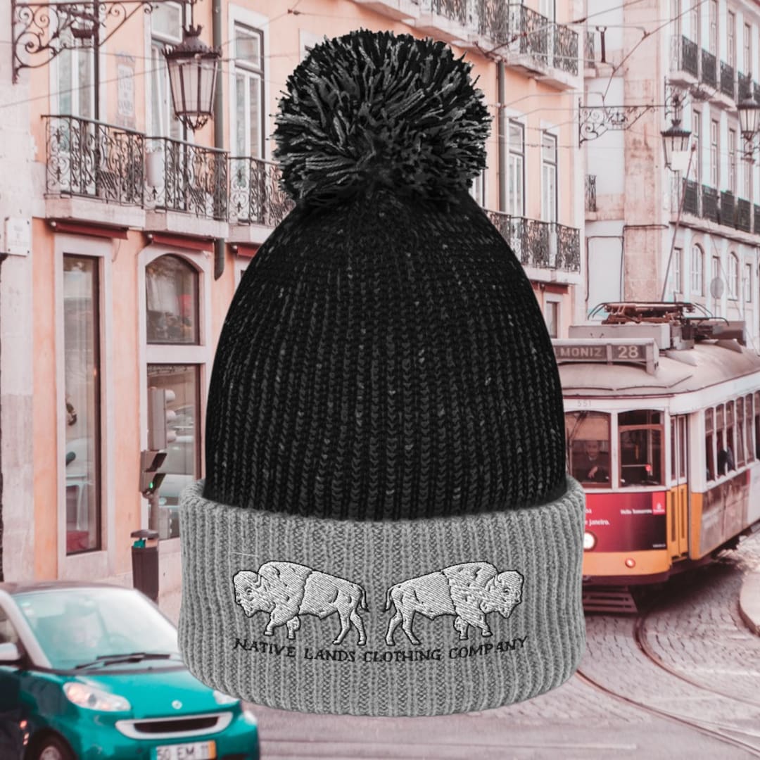 Native Beanie Bison Pom Pom Embroidered - Honoring First Nations, Inuit ...