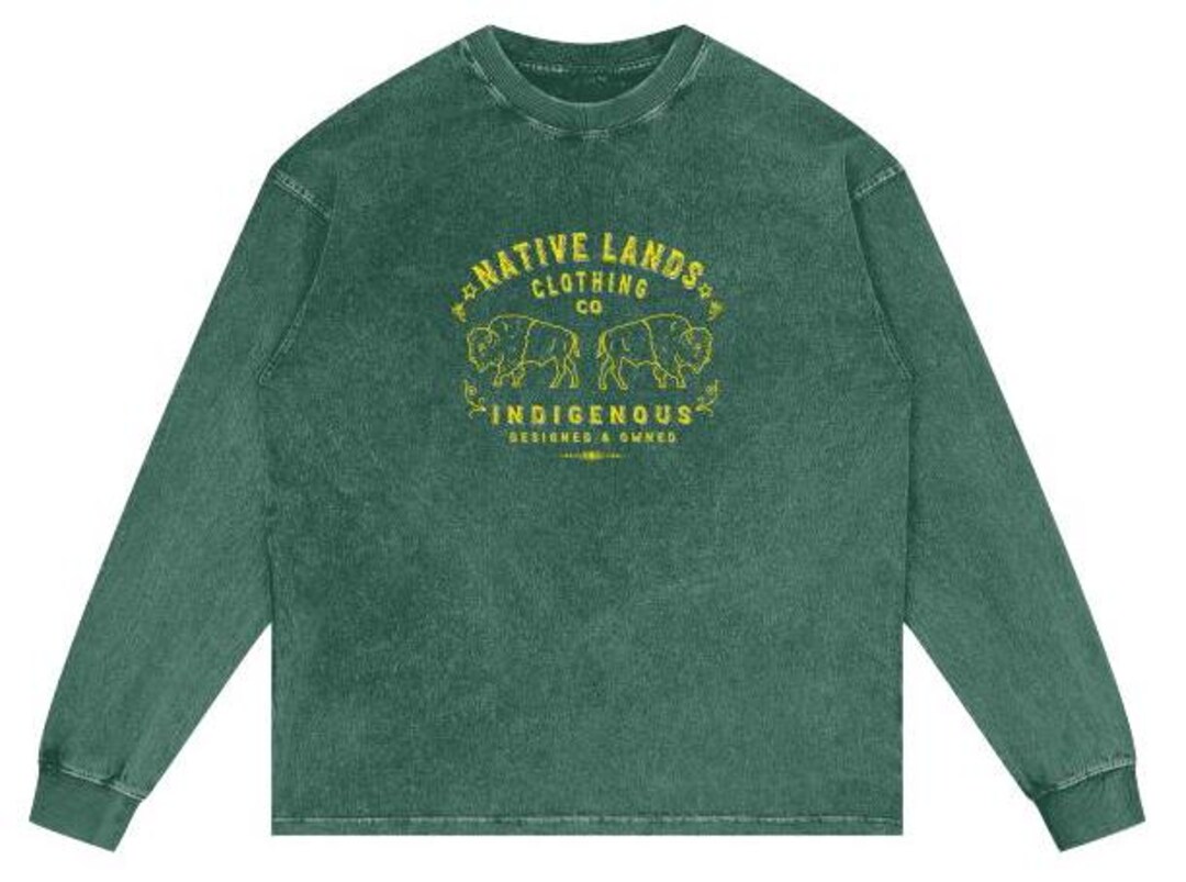 Bison Indigenous Snow Washed Oversize Long Sleeve Shirt Cotton First ...