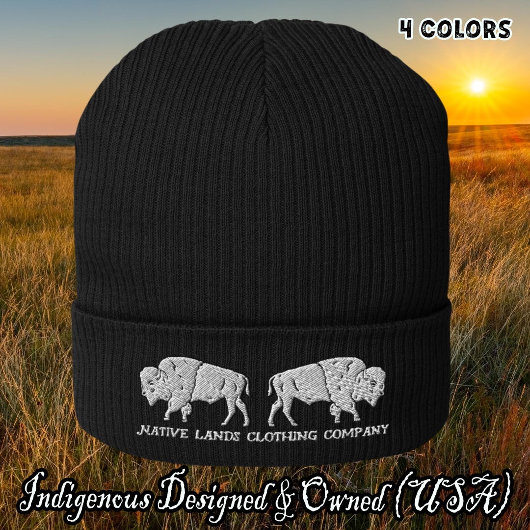 Organic Bisons Embroidered Ribbed Beanie - Honoring First Nations ...