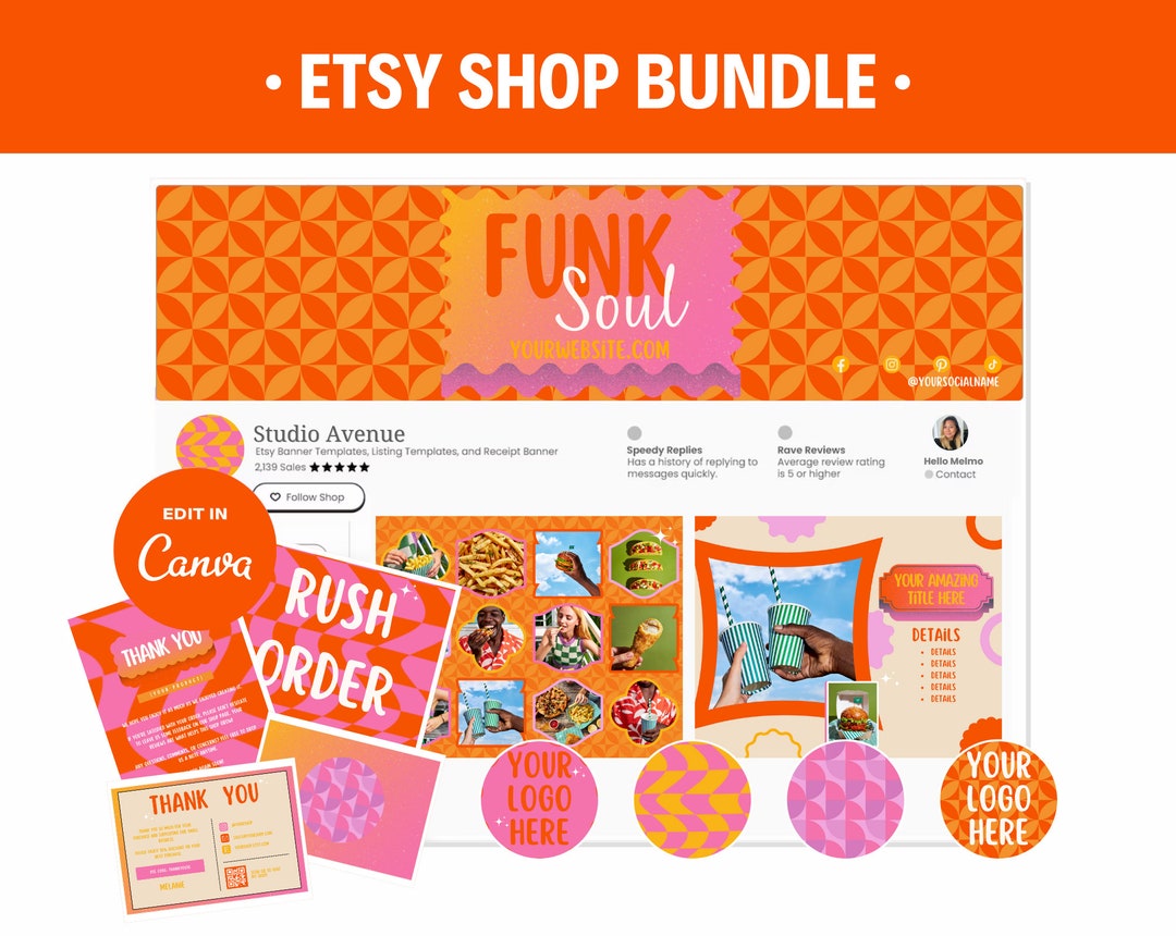 Funky Etsy Shop Kit for Etsy Sellers Editable Branding Kit Canva Etsy ...