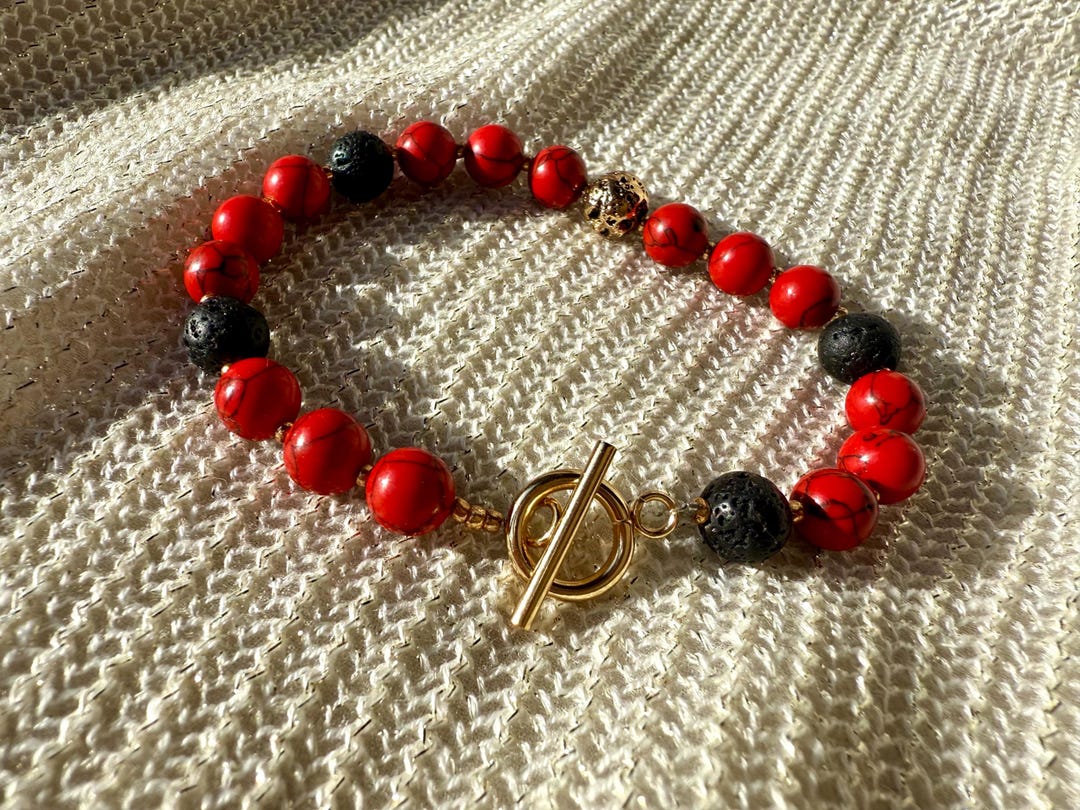 Turquoise & Lava Rock Beaded Bracelet – Handmade Natural Stone Jewelry ...