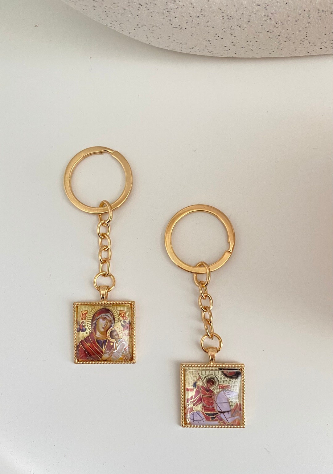 Religious Keyring/keychain: Gold Metal Plated Orthodox Holy Mother ...