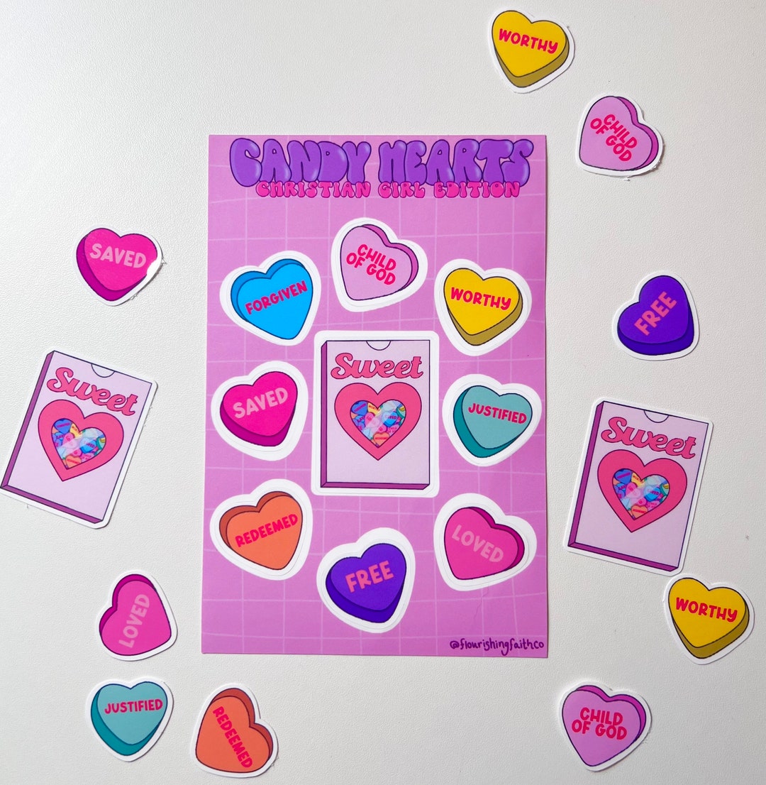 Candy Heart Sticker Sheet Heart Conversation Stickers Christian Candy ...