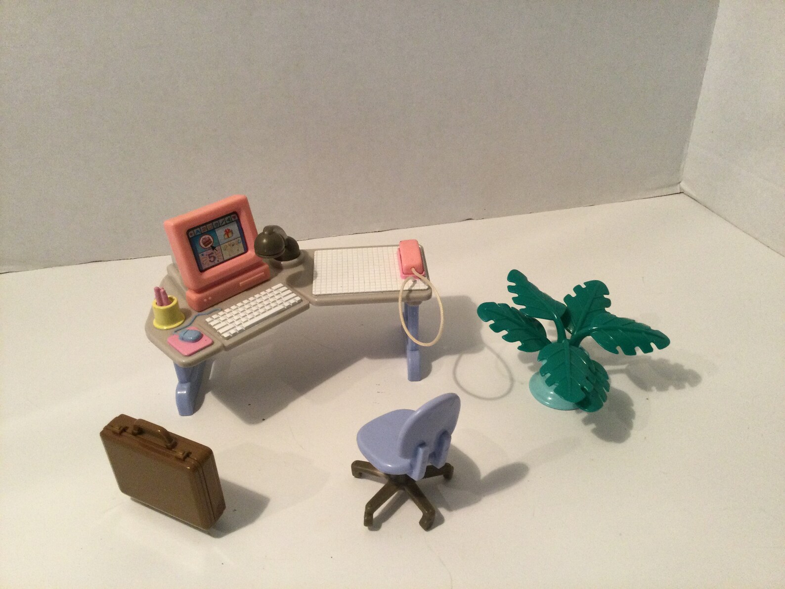 1997 Fisher Price Dollhouse Office Desk Chair Plant Briefcase - Etsy