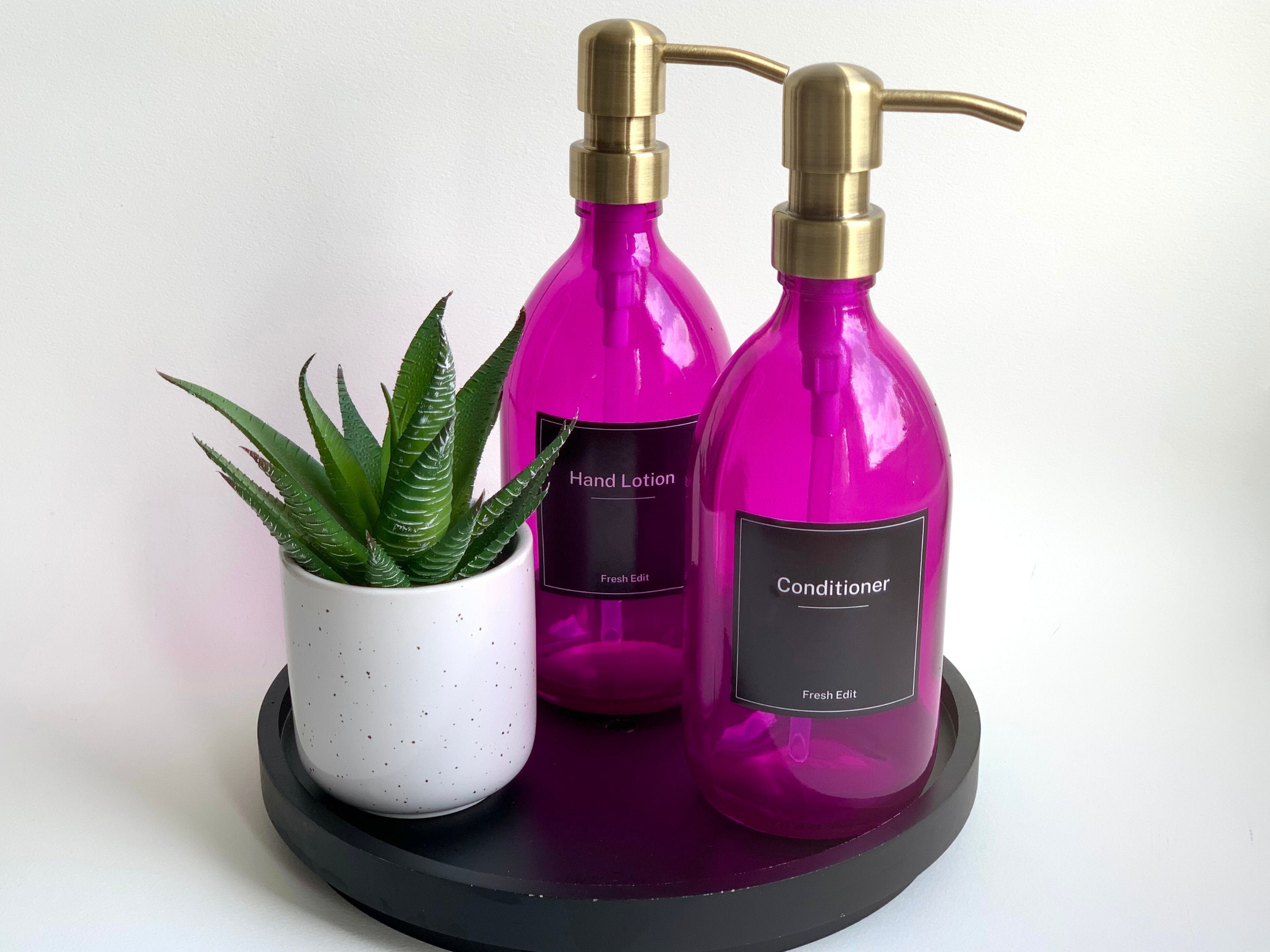 Hot Pink/magenta Glass 500ml Pump Soap Dispenser Yellow Gold Pump and ...