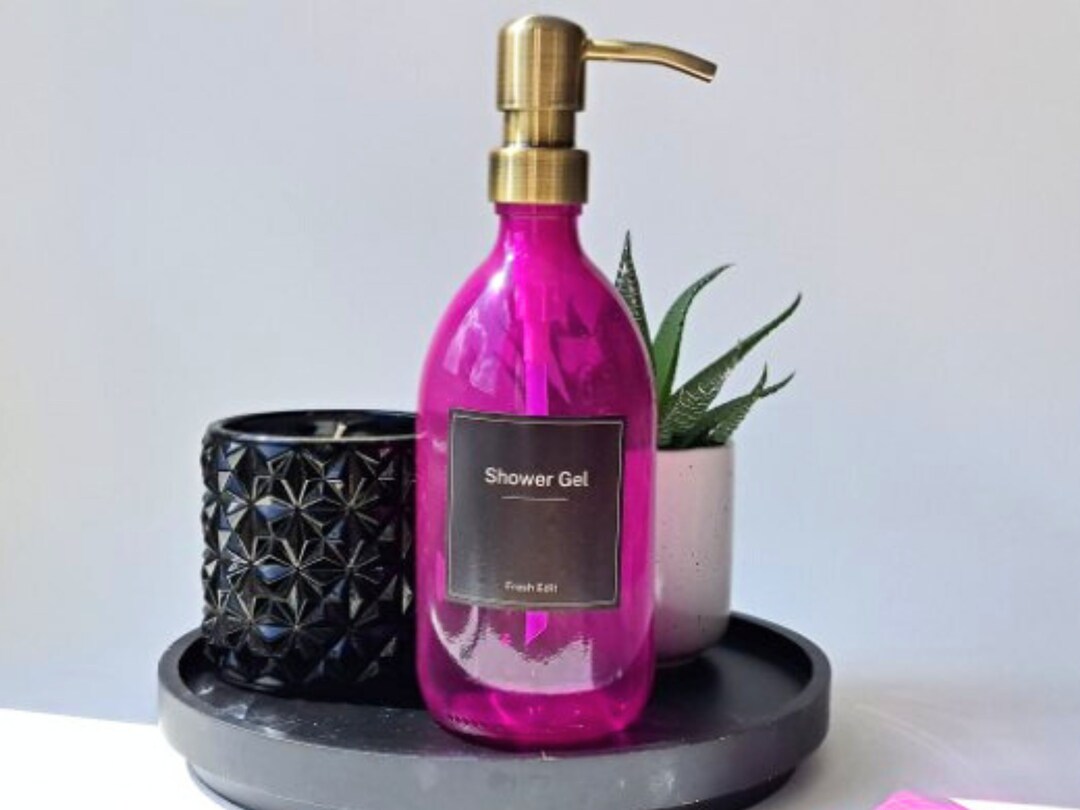 Hot Pink/magenta Glass 500ml Pump Soap Dispenser Yellow Gold Pump and ...
