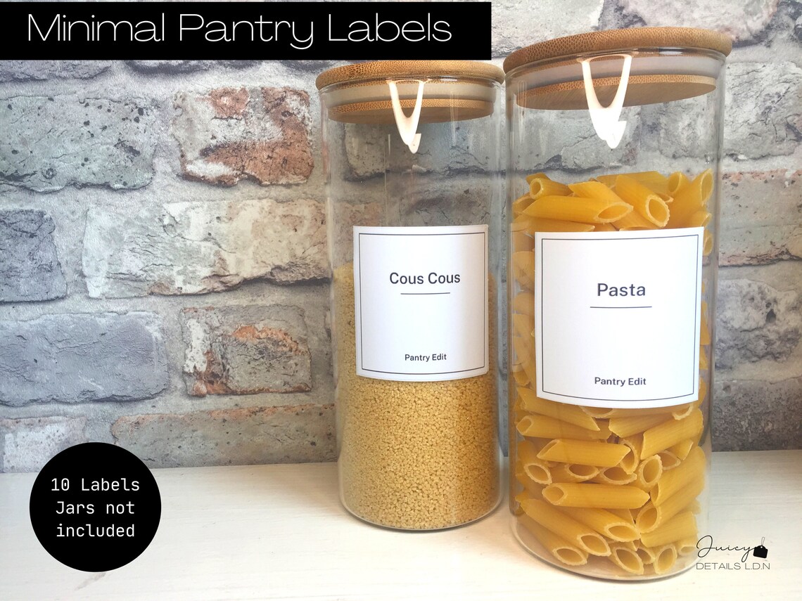 Modern Minimal Square Pantry Sticker Label Wipeable Jars - Etsy