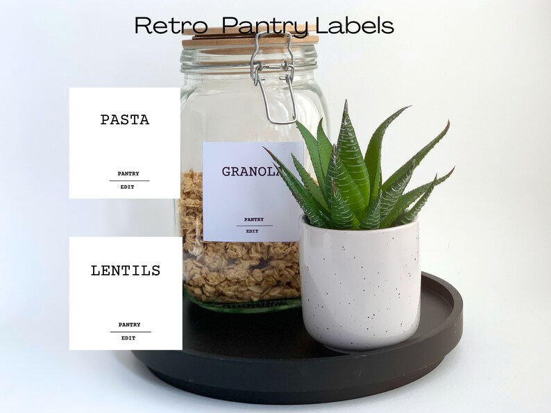 Square Pantry Sticker Label | Retro Font | Wipeable | Jars Label, Food ...