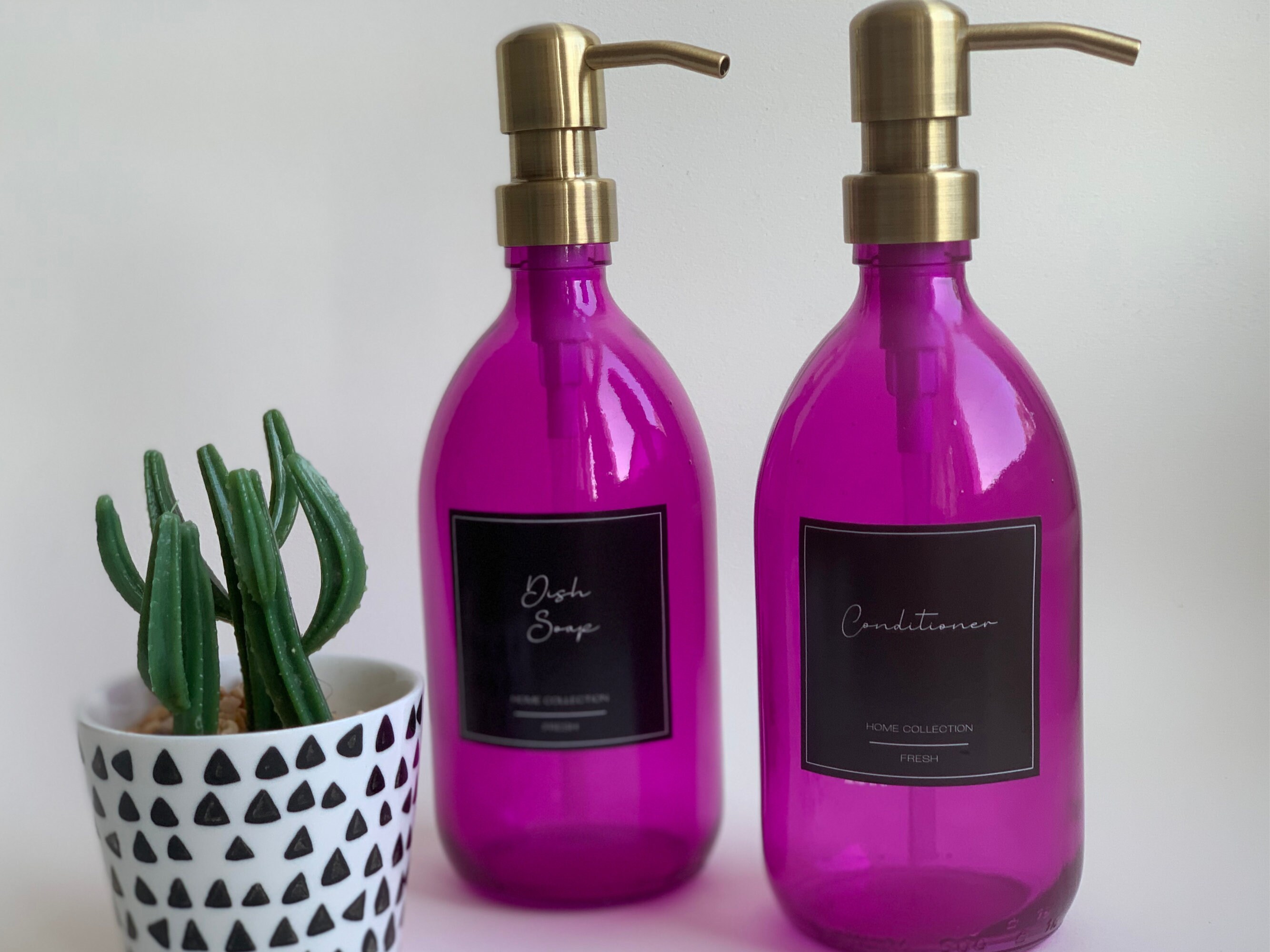 Hot Pink/magenta Glass 500ml Pump Soap Dispenser Yellow Gold Pump and ...