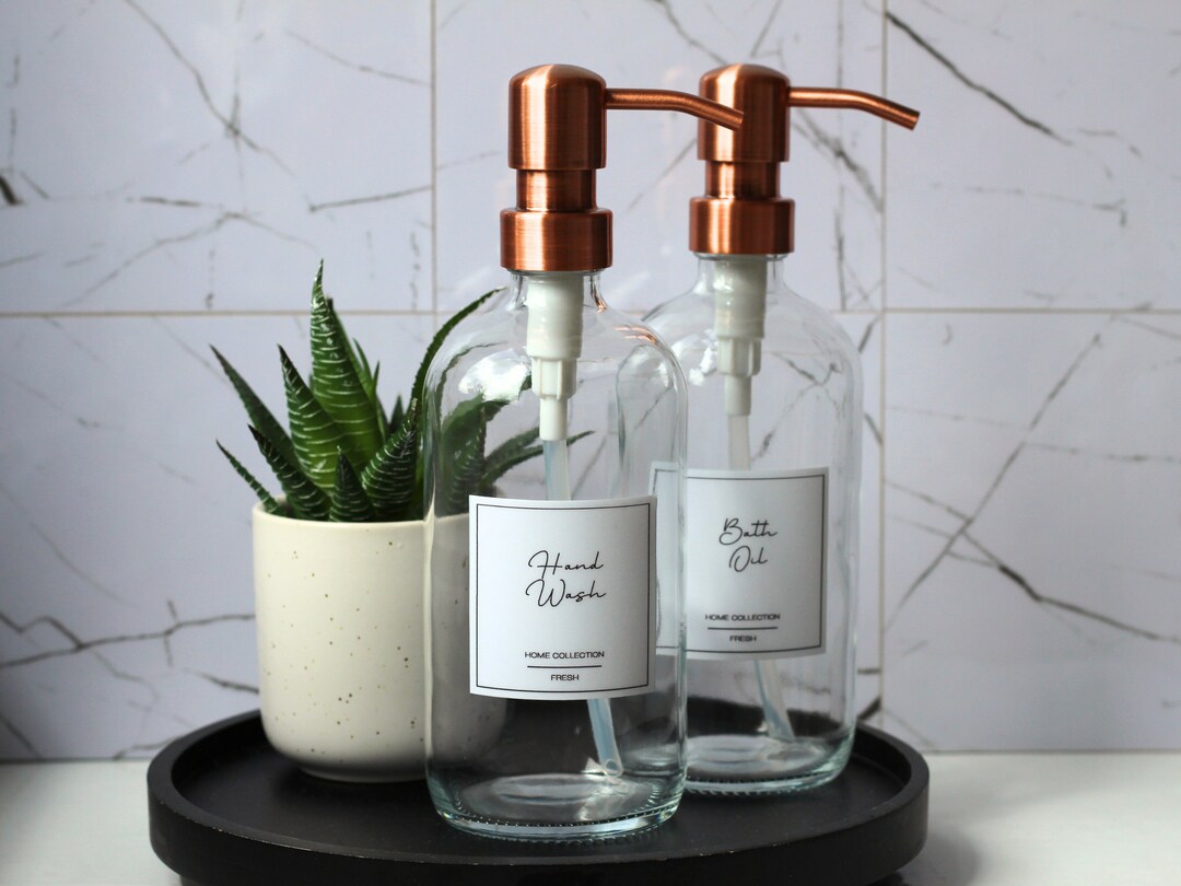 Clear Glass 500ml With Copper Pump Dispenser Wipeable Vinyl Sticker ...