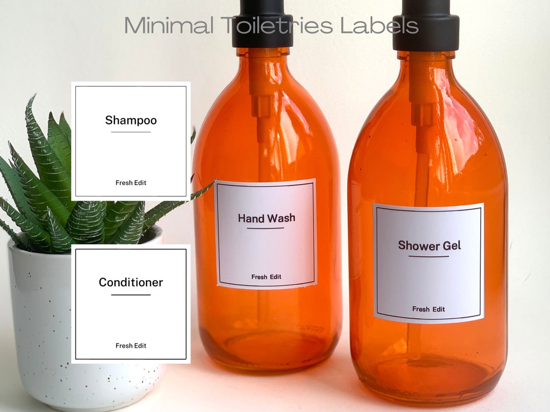 Modern Minimal Bathroom Bottle Sticker Label Bundle - White Square ...
