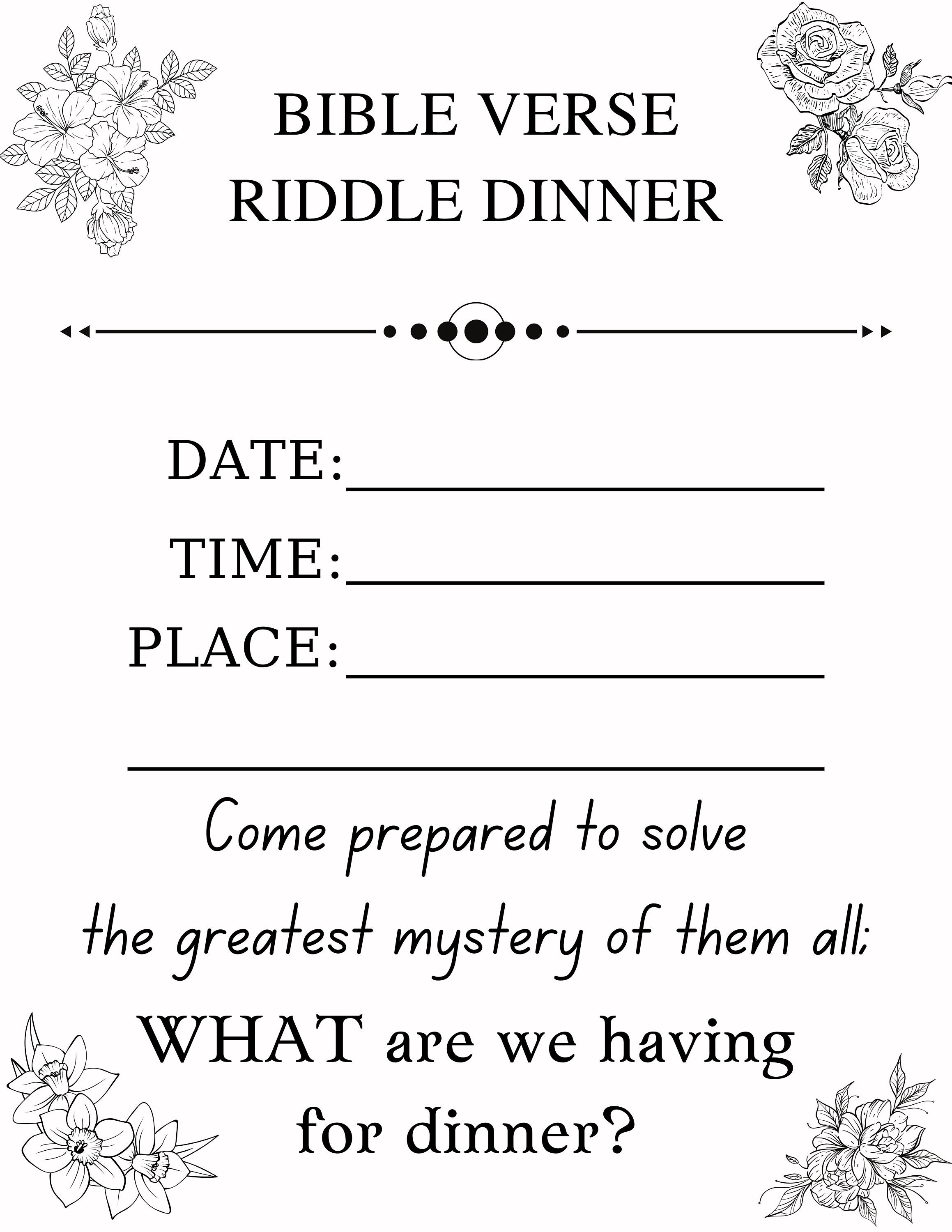 Bible Verse Themed Riddle Dinner Party, Church Activity Themed Banquet ...