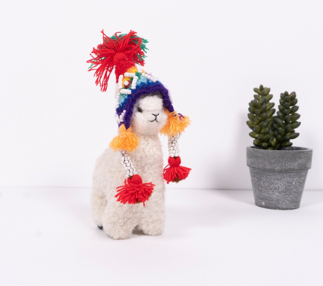 Needle Felted Alpaca Figurines With Chullo Hat| Handmade Felted ...