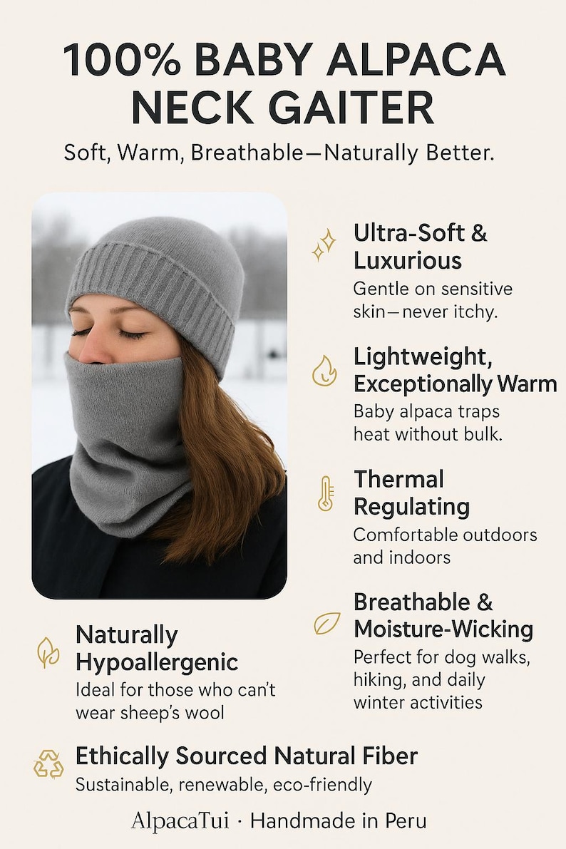 100% Baby Alpaca Wool Neck Gaiter– Double-layer Winter Face Mask & Neck ...