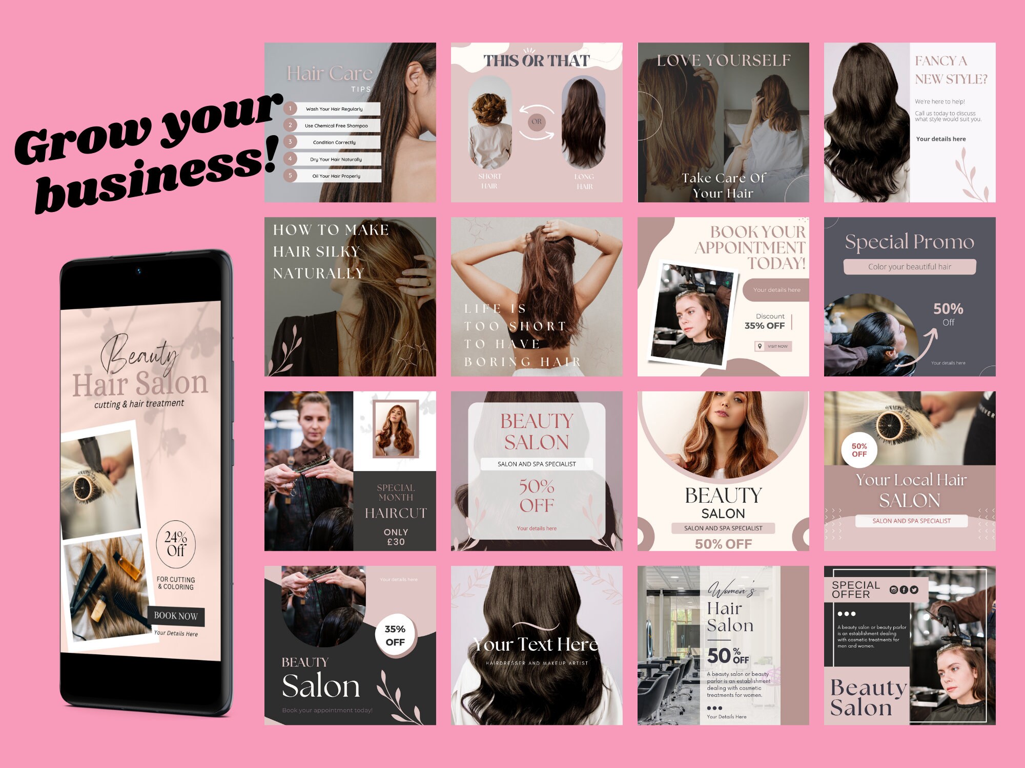 Hairdressing Instagram Template - Instagram Templates Canva Editable ...