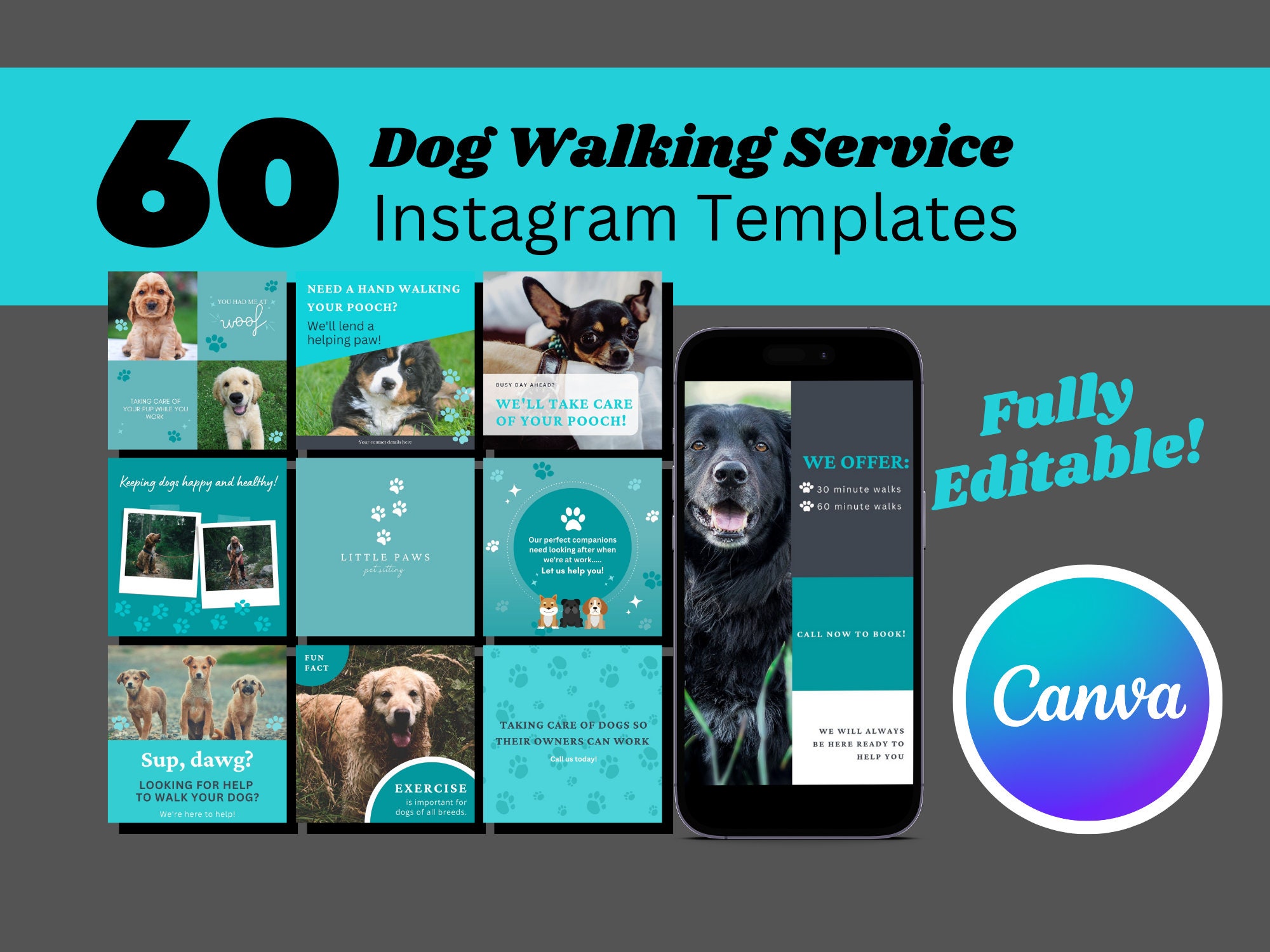 Dog Walking Service Instagram Template - Instagram Templates Canva ...