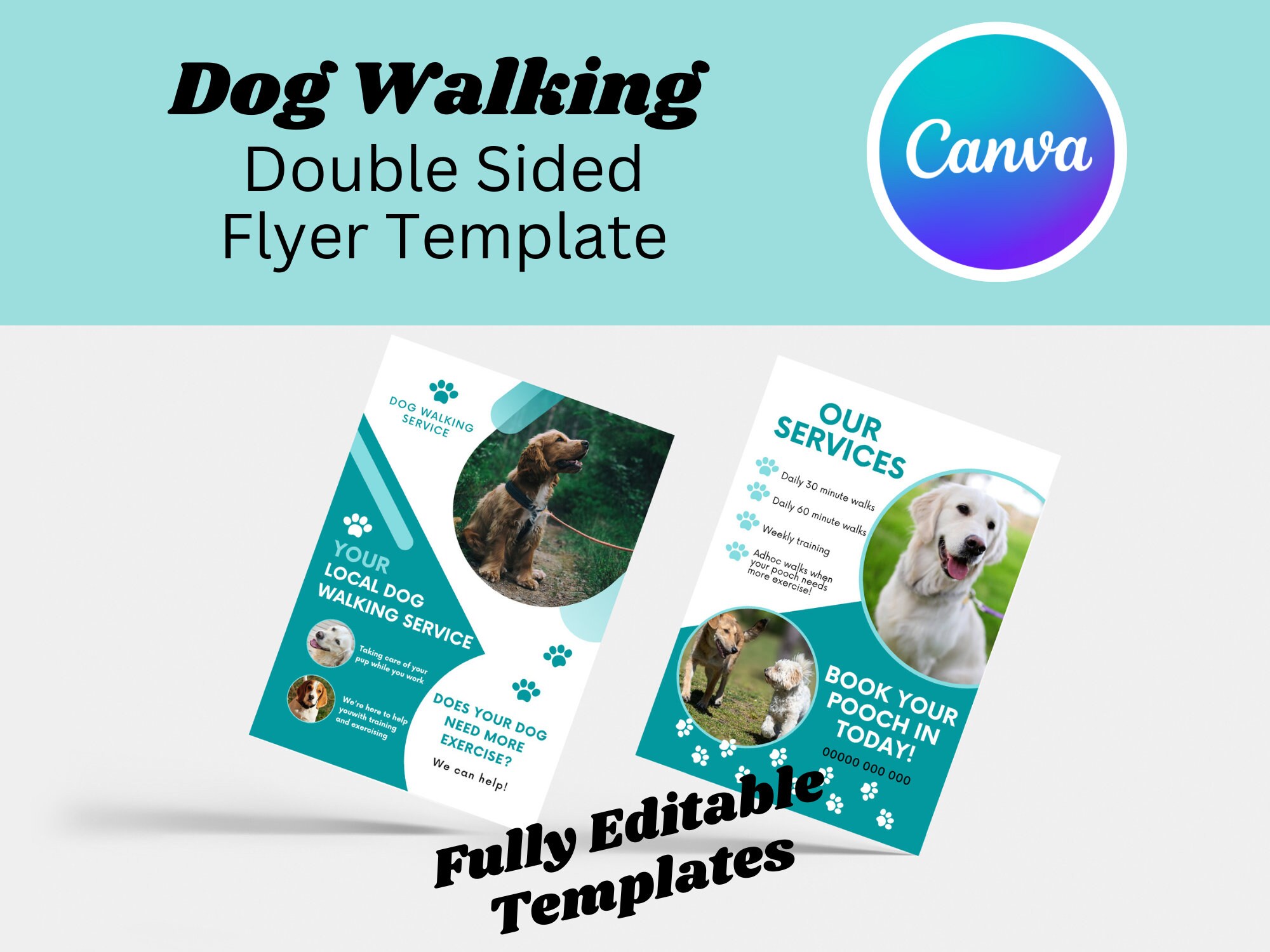 Dog Walking Service Flyer Template - Flyer Templates Canva Editable ...