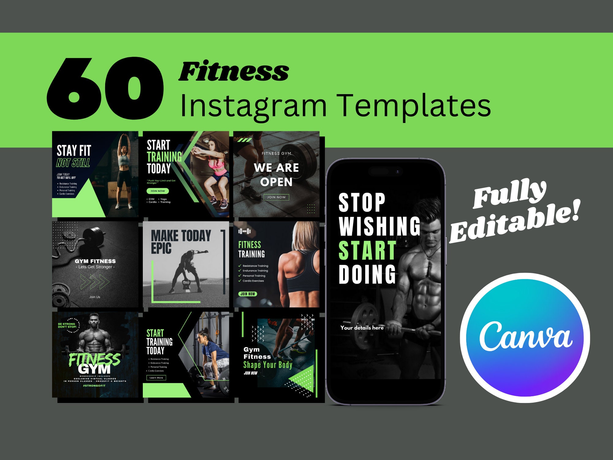 Fitness/gym Instagram Template - Instagram Templates Canva Editable ...