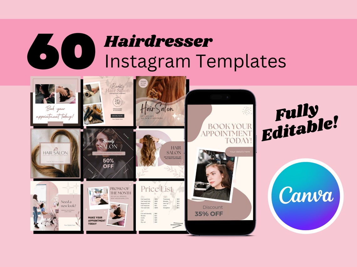 Hairdressing Instagram Template - Instagram Templates Canva Editable ...