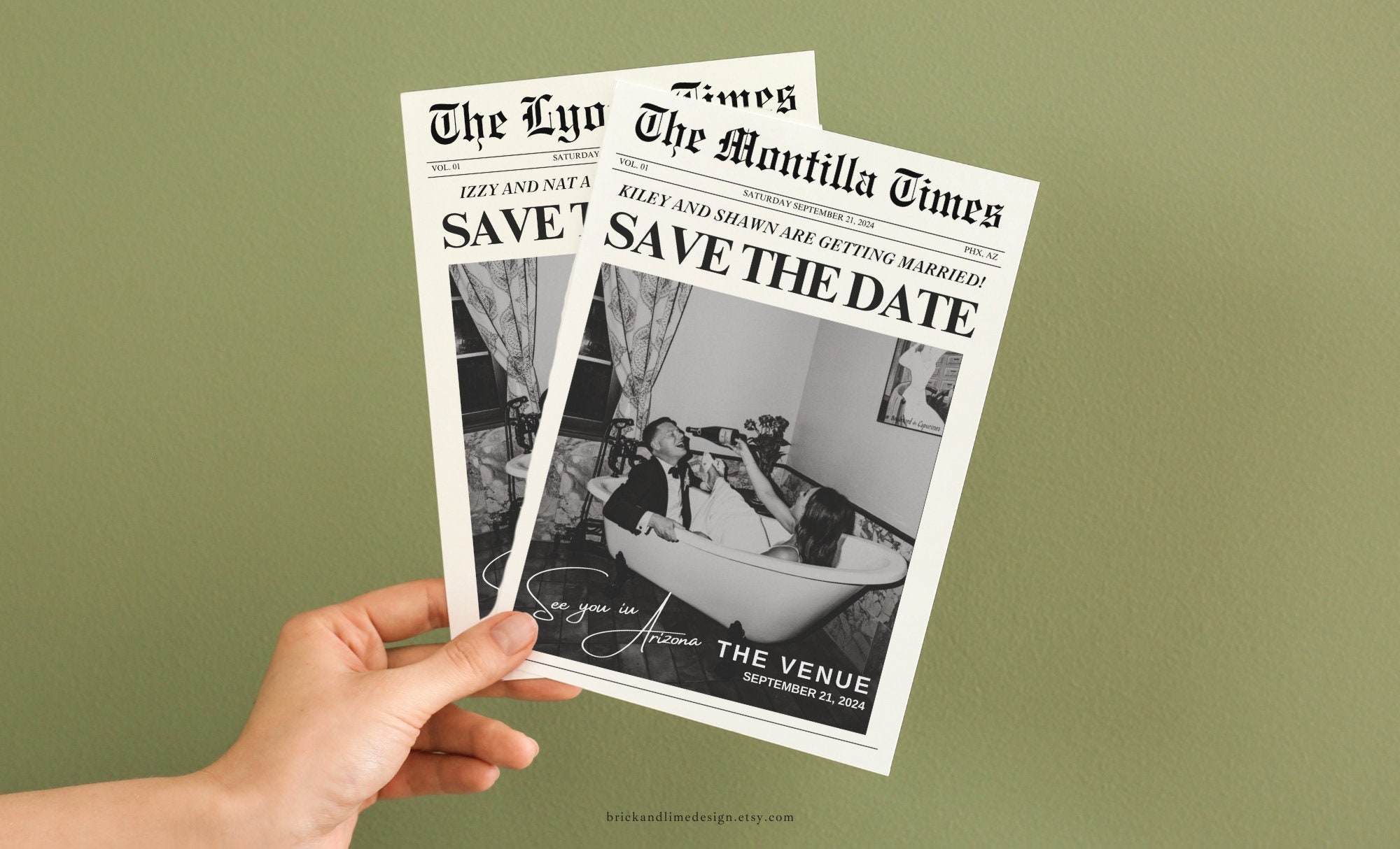 Newspaper Save the Date Card Digital Canva Template, Instant Download ...