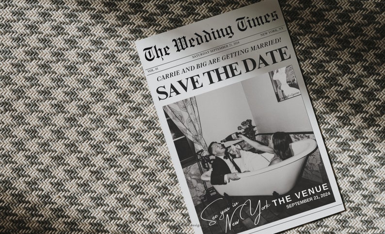 Newspaper Save the Date Card | Digital Canva Template, Instant Download ...