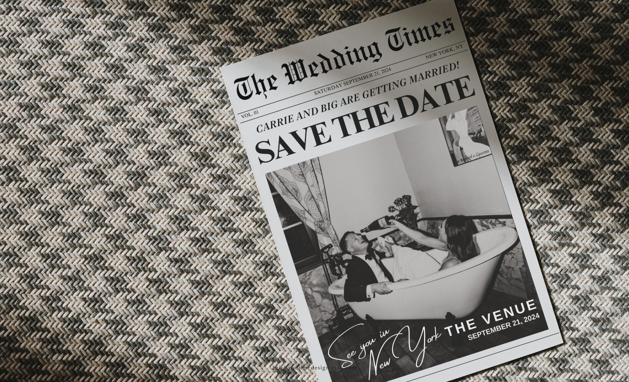 Newspaper Save the Date Card Digital Canva Template, Instant Download ...