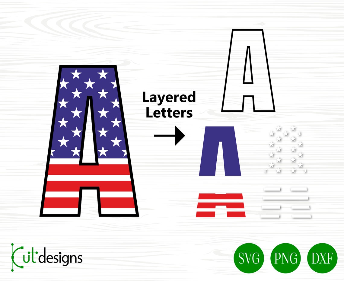 USA Flag Font American Flag Font USA Layered Letters Svg Files Cricut ...