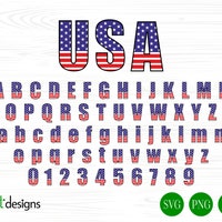 USA Flag Alphabet & Numbers SVG Bundle: Patriotic Font (digital ...