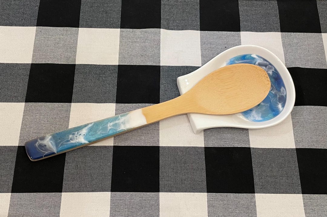Ocean Spoon Rest Porcelain & Resin Wave Dish Coastal Kitchen Nautical ...