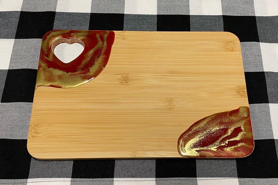 Red & Gold Heart Charcuterie Board 8x11” Heart Cutting Board Cheese ...