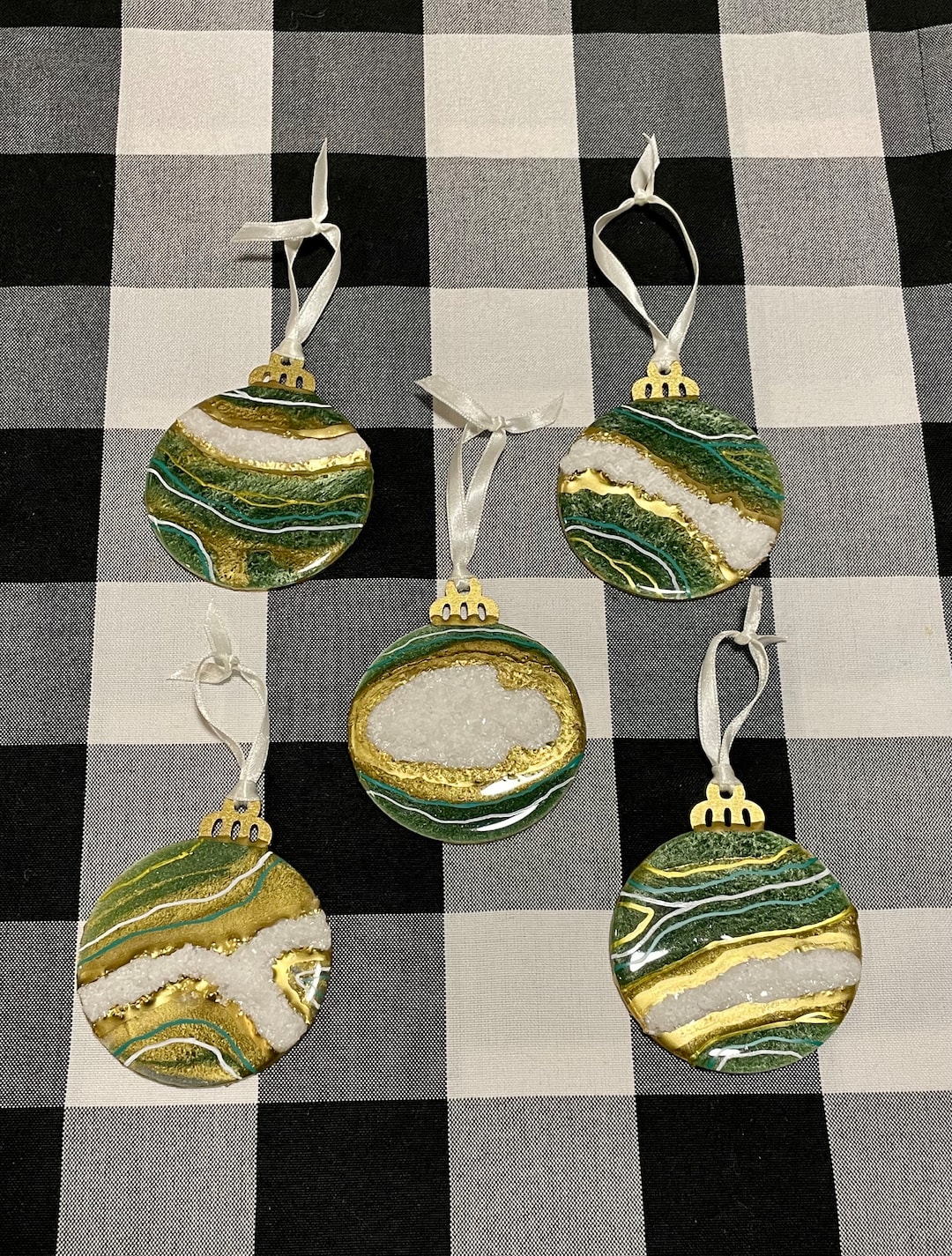 Green Geode Christmas Ornaments Resin Geode W/ Druzy Home Decor Holiday ...
