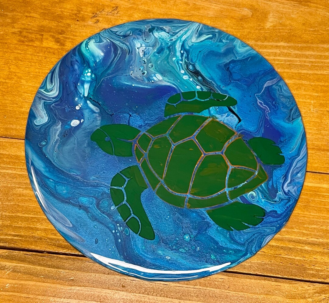Fun Sea Turtle Flip Cup Fluid Art, Under the Sea Acrylic Dirty Pour ...