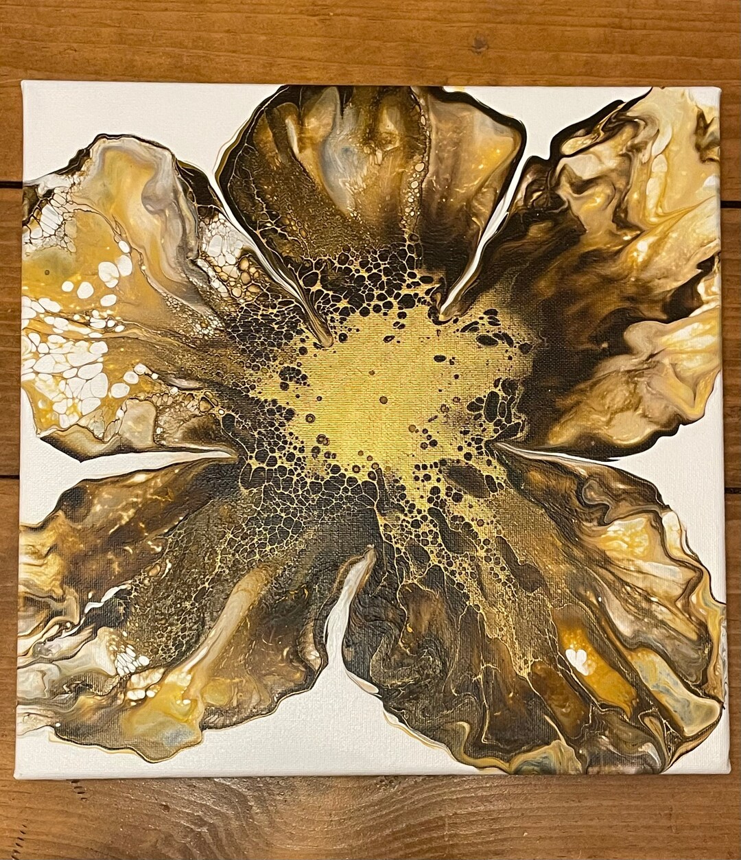 Beautiful Bloom Acrylic Pour Painting 12x12” Flower Fluid Art Floral ...