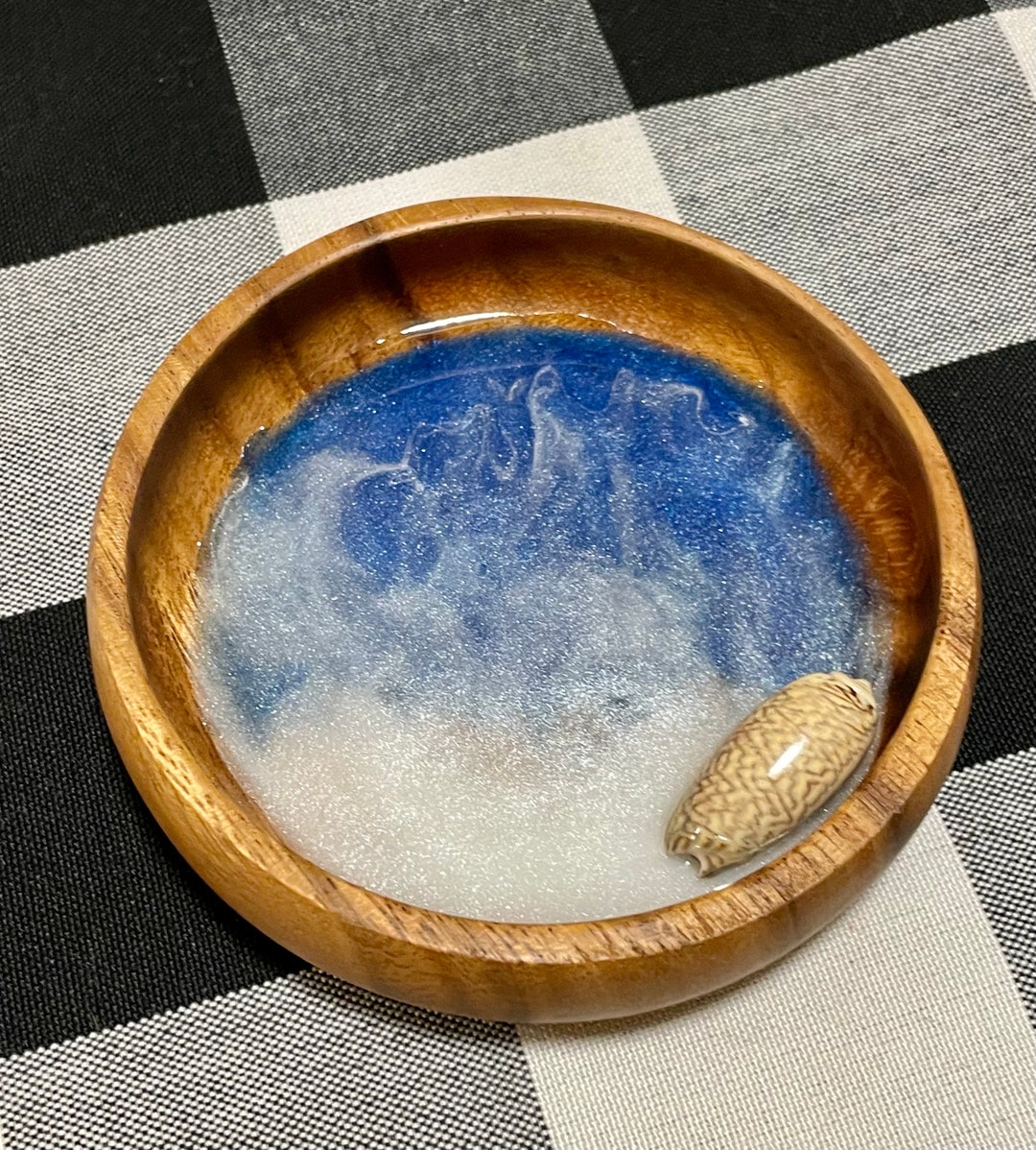 Carved Wood & Resin Ocean Wave Jewelry Dish, Nautical Trinket Tray ...