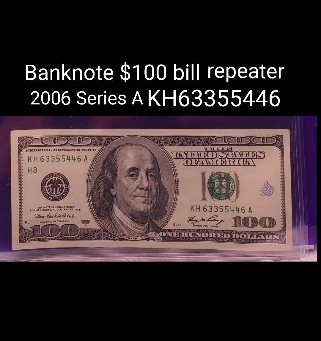 Binary Repeater Ladder USD-100 Dollar Bill Fancy Serial Number Bill ...