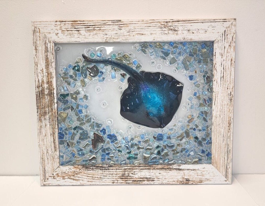 Crushed Glass Stingray Wave Art: Resin Beach Decor (8" X 10") - Etsy