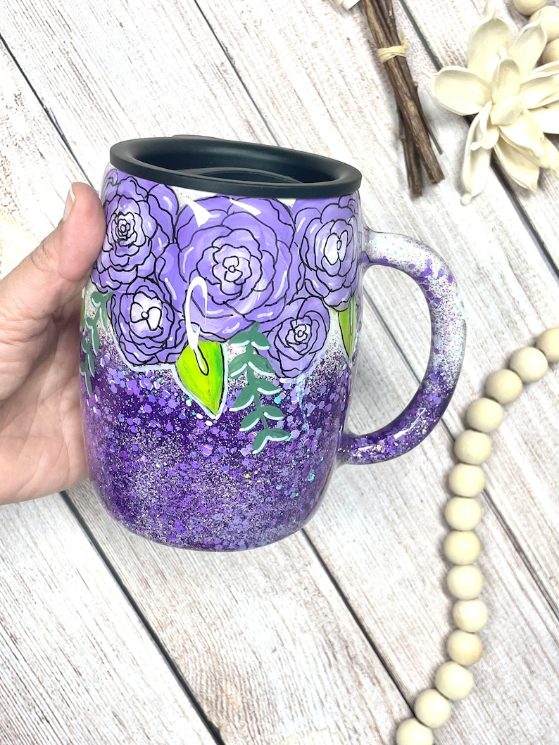 Epoxy Coffee Mug Floral, Floral Mug, Glitter Tumbler, Personalized ...