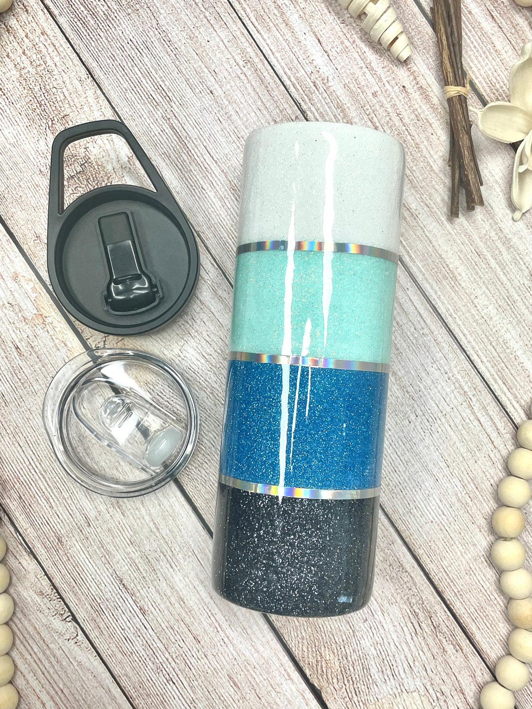 Striped Panel Glitter Tumbler, Personalized Custom Epoxy Cup, Birthday ...