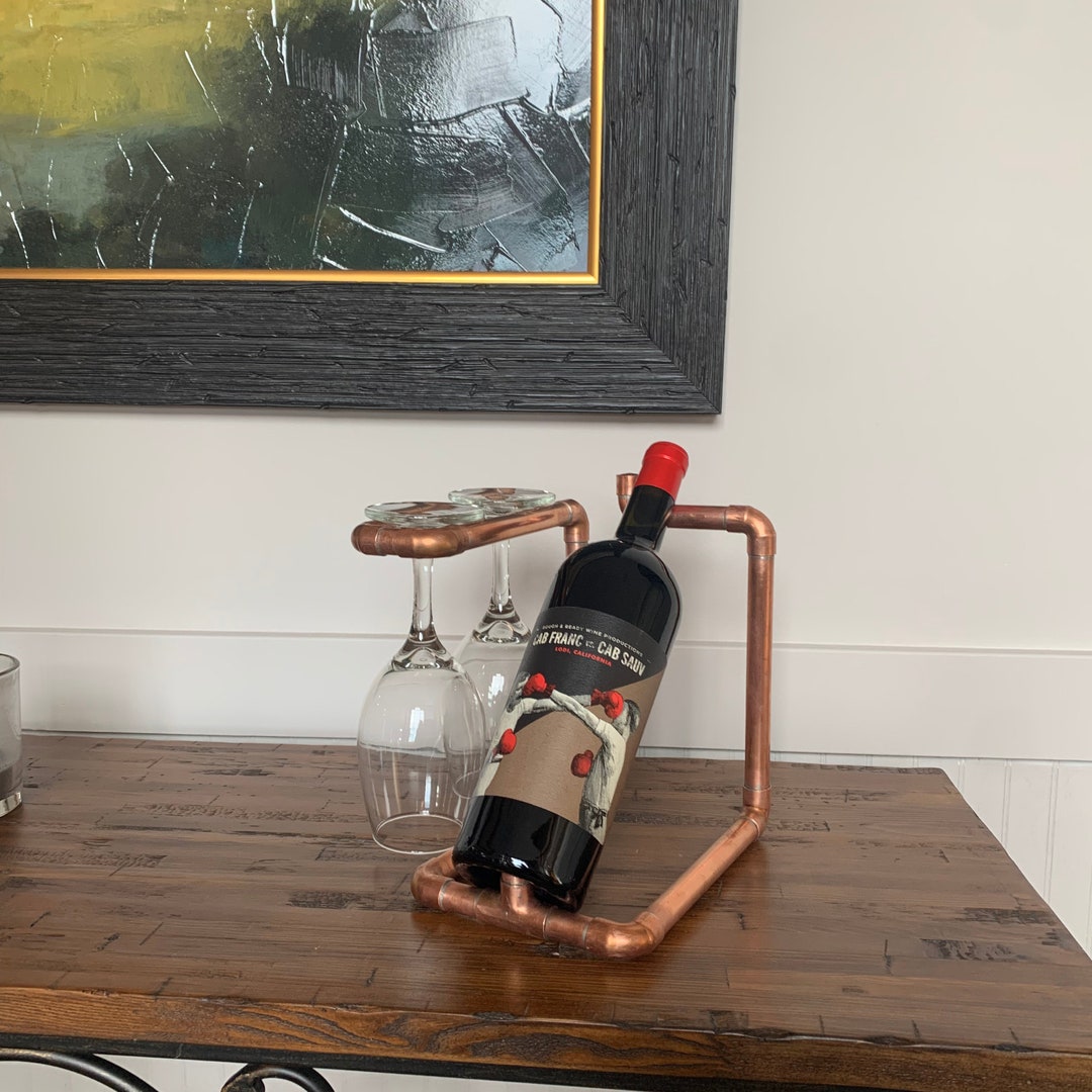Copper Pipe Wine Bottle Holder Displays 1 Wine Bottle and 2 Wine ...