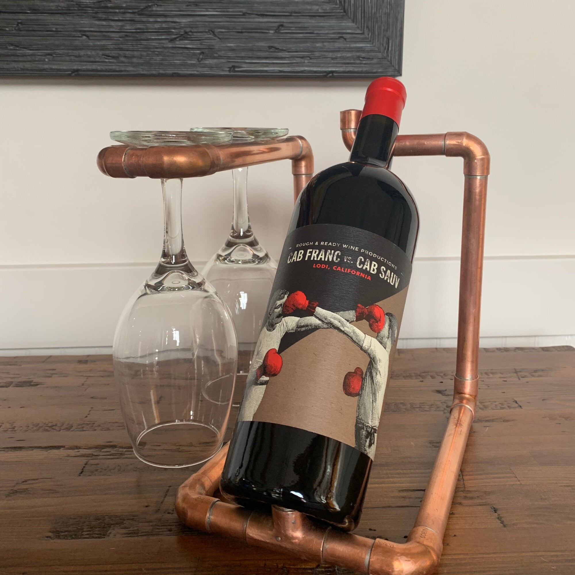 Copper Pipe Wine Bottle Holder Displays 1 Wine Bottle and 2 Wine ...