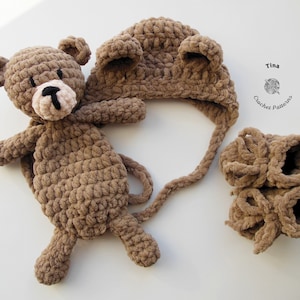 CROCHET Bear PATTERN Bear Baby Bonnet, Booties and Toy Set Easy Crochet ...