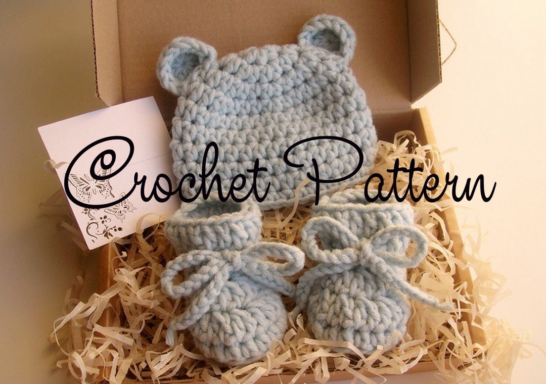 CROCHET PATTERN Bear Baby Hat and Booties Set Bear Photo Prop Crochet ...