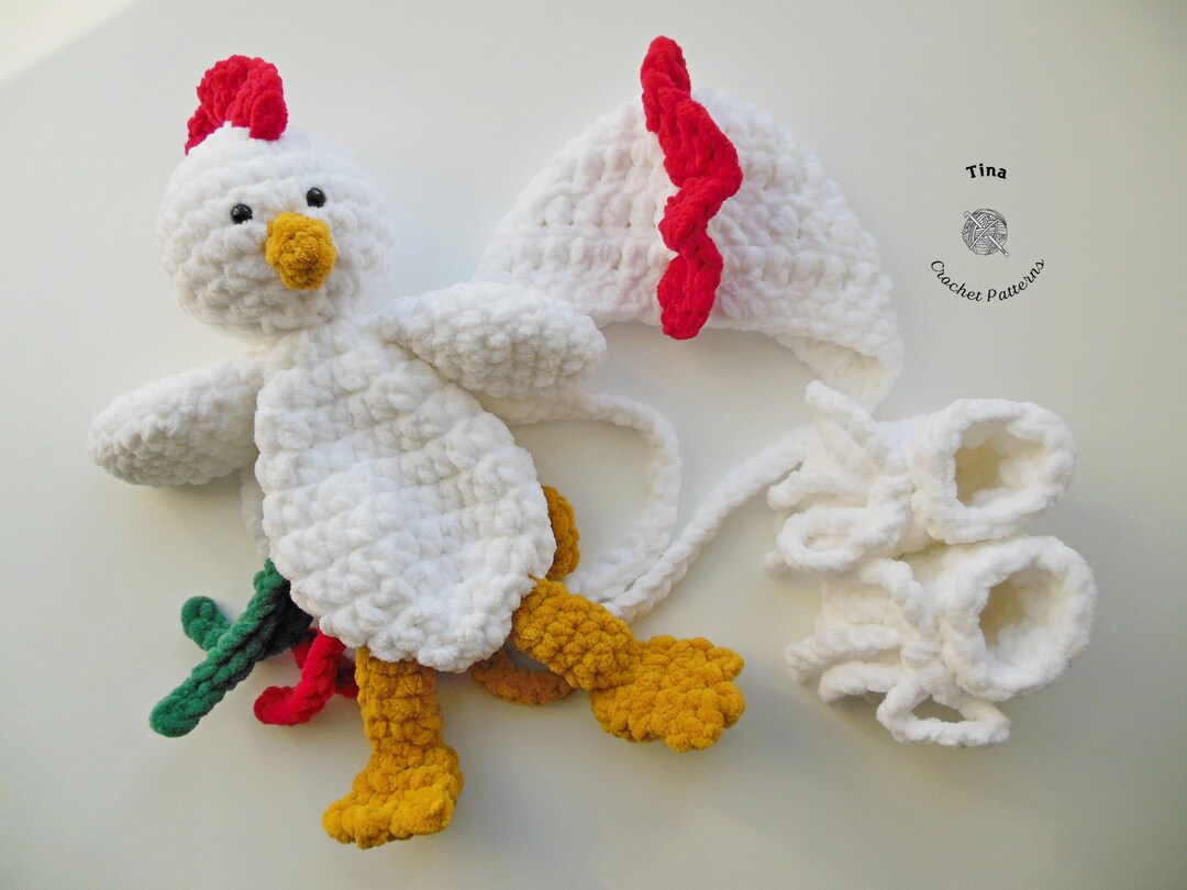 CROCHET Chicken PATTERN Chicken Baby Bonnet, Booties and Toy Set Easy ...